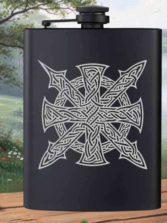 Dining | Personalized Irish Celtic Cross Runic Knot Black Flask Irish ...